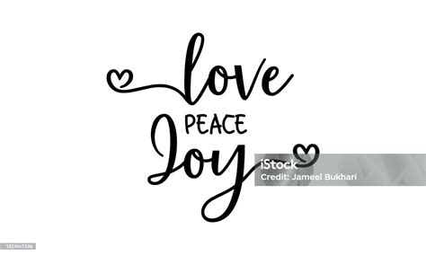 평화의 기쁨을 사랑 동기 부여와 영감 긍정적 인 인용 문자 문구 서예 타이포그래피 흰색 배경이있는 손으로 쓴 검은 텍스트 벡터 요소입니다 그리기에 대한 스톡 벡터 아트 및