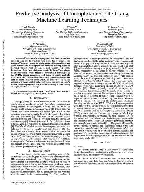 Predictive Analysis Of Unemployment Rate Using Machine Learning Techniques Pdf