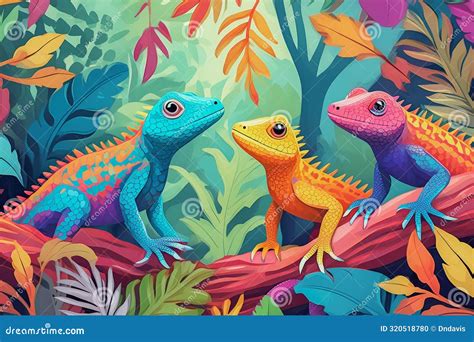 Cute Lizards Hand Drawn Vector Illustration Funny Salamanders In Flat