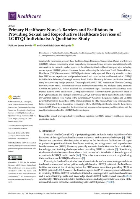 Pdf Primary Healthcare Nurses Barriers And Facilitators To Providing Sexual And Reproductive