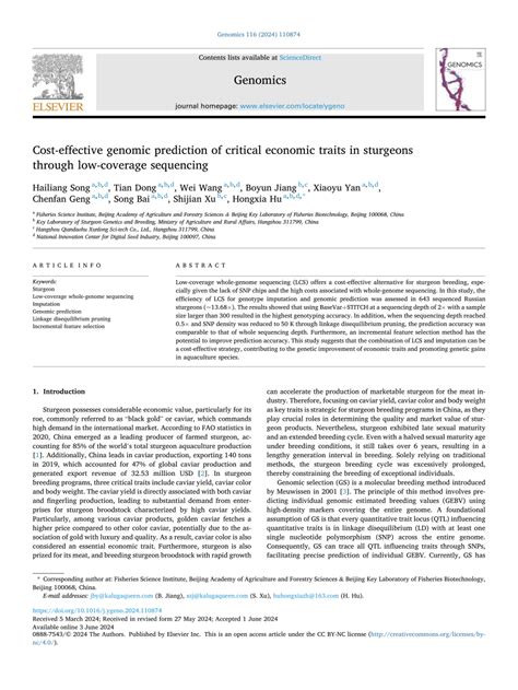 Pdf Cost Effective Genomic Prediction Of Critical Economic Traits In Sturgeons Through Low