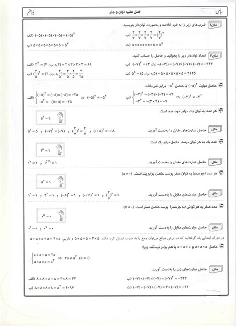 آموزش فصل 7 پایه هفتم درس توان و جذر منبع کتاب ریاضی مدرسه جویا مجد