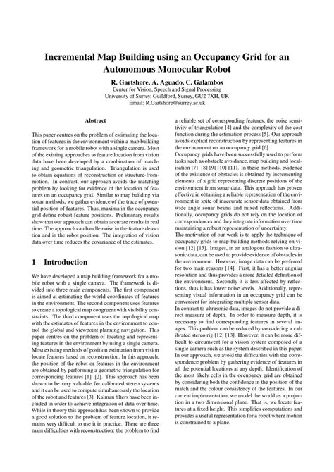 PDF Incremental Map Building Using An Occupancy Grid For An Autonomous Monocular Robot