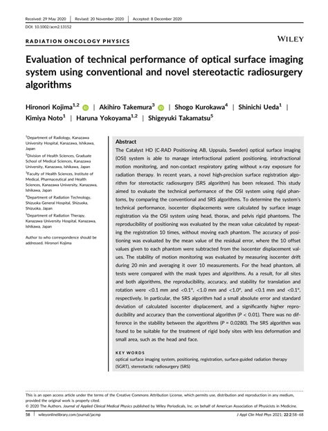 Pdf Evaluation Of Technical Performance Of Optical Surface Imaging