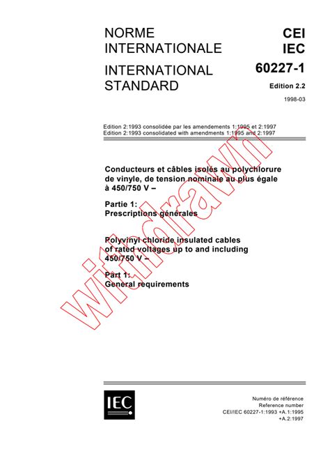 Iec 60227 11993 Polyvinyl Chloride Insulated Cables Of Rated
