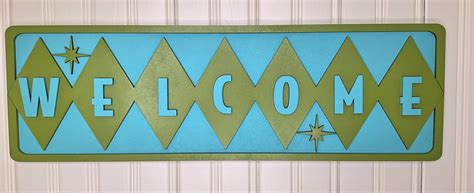 Mid Century Modern Welcome Sign Atomic Starburst Mid Century Sign