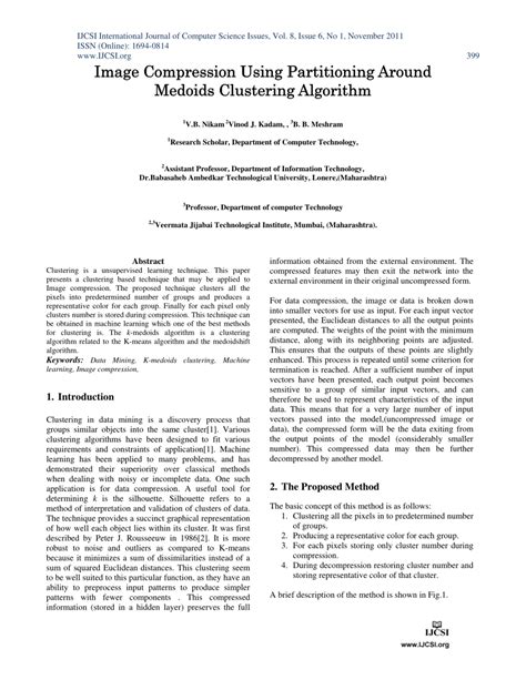 Pdf Image Compression Using Partitioning Around Medoids Clustering