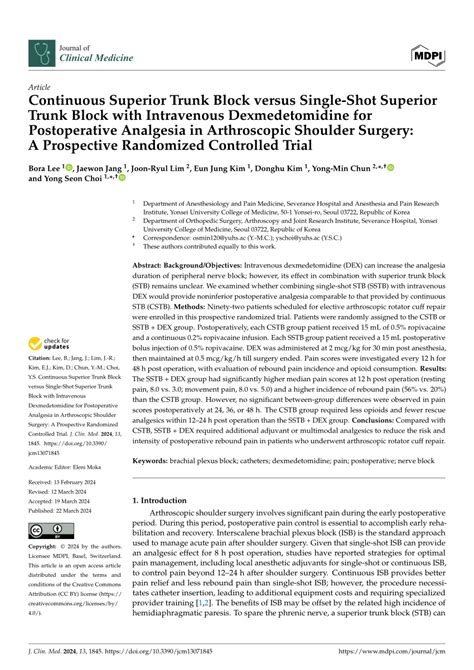 Pdf Continuous Superior Trunk Block Versus Single Shot Superior Trunk Block With Intravenous