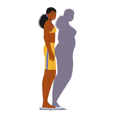 Premium Vector Slim Woman Character Standing On Scales Gazes At Her