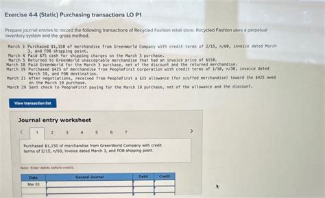 Solved Exercise 4 4 Static Purchasing Transactions Lo P1