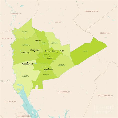 Sc Sumter County Vector Map Green Digital Art By Frank Ramspott Pixels