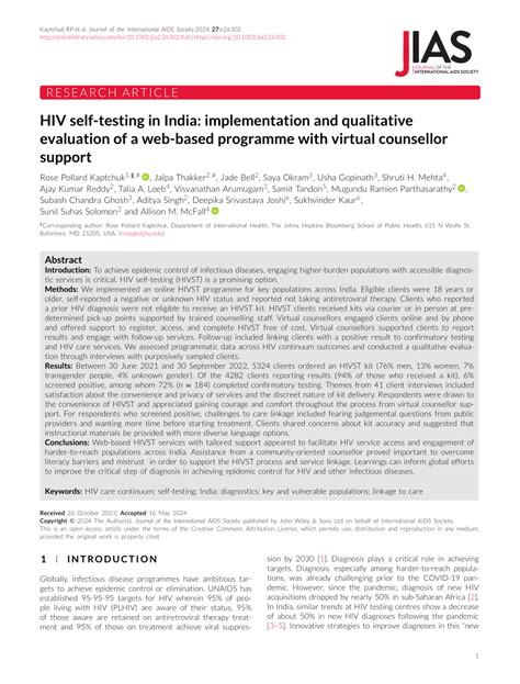 pdf hiv self‐testing in india implementation and qualitative