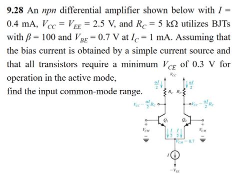 Solved 9 27 An Npn Differential Amplifier Shown Below With I Chegg Com