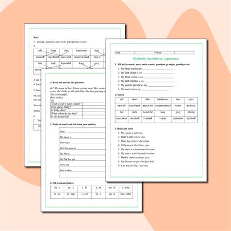 Рабочий лист для урока английского языка по теме Моя семья мои родственники внешность My