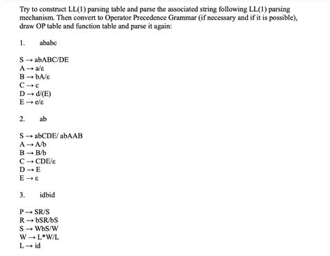 Try To Construct Ll1 Parsing Table And Parse The