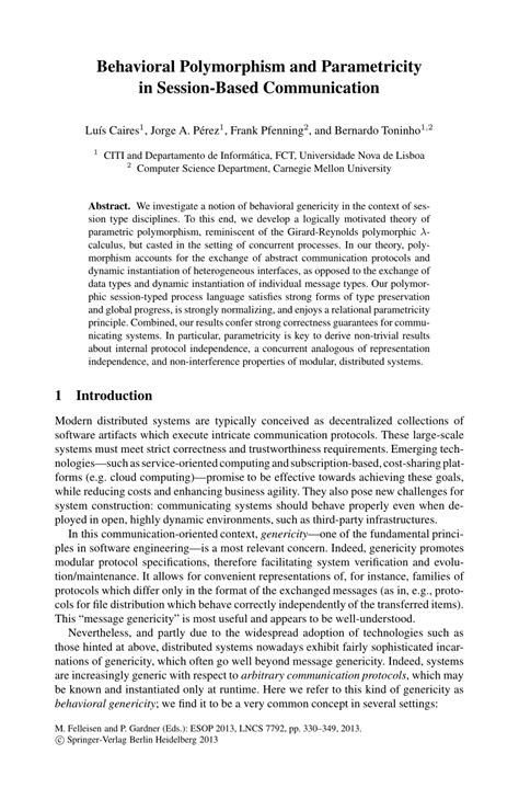 Pdf Behavioral Polymorphism And Parametricity In Session Based Communication