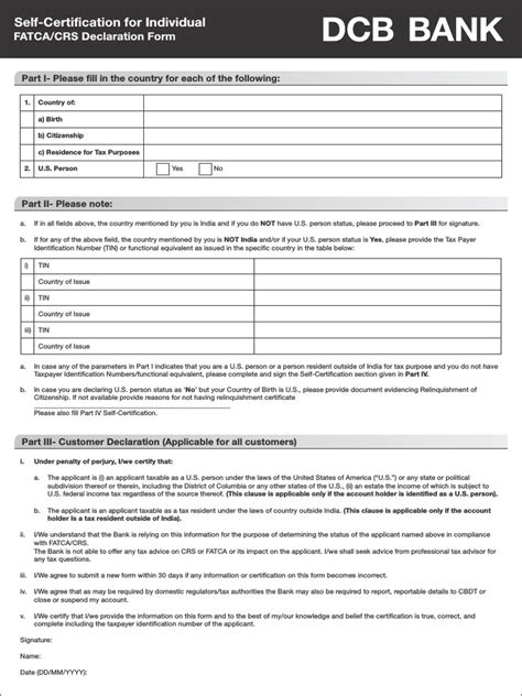Self Certification For Individual Fatcacrs Declaration Form Pdf