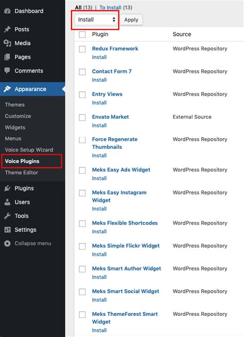 Recommended Plugins Voice Wordpress Theme Documentation Meks