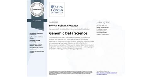 Pavan Kumar Vagvala On Linkedin Completion Certificate For Genomic Data Science