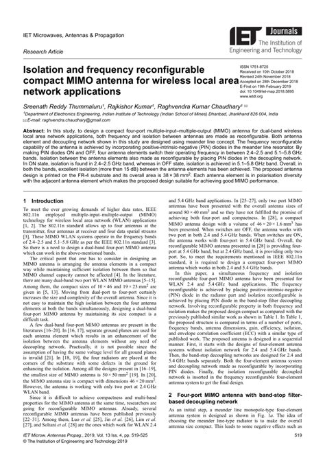 Isolation And Frequency Reconfigurable Compact Mimo Antenna For Wlan Applications Request Pdf