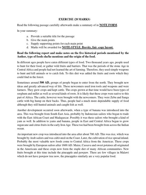 Note Making Passage Pdf Crops Foods