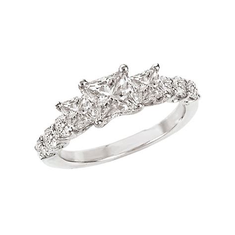 14 Karat White Gold Three Stone Style Ring With Accent Diamonds
