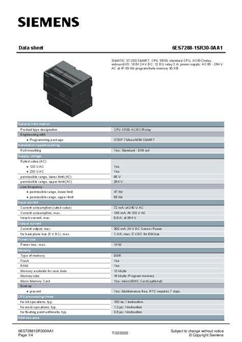 siemens simatic s7 200 smart cpu sr30