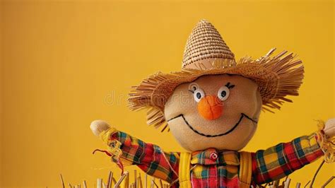 Cute Cartoon Scarecrow On A Yellow Background Stock Illustration Illustration Of Funny
