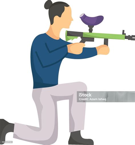 프론트맨 벡터 평면 아이콘 디자인 슈팅 스포츠 기호 익스트림 스포츠 사인 스키트 슈팅 및 트랩슈팅 스톡 일러스트레이션 스파이더 페인트볼 마커를 사용하는 플레이어 개념