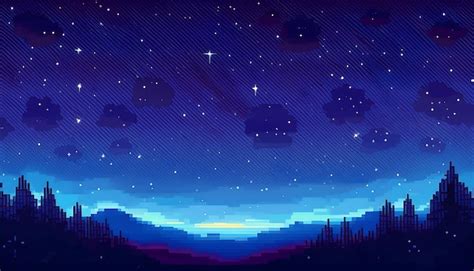 Minimal Pixel Night Sky Evening Horizon In Simple Art Clean Pixel Art Of A Night Sky