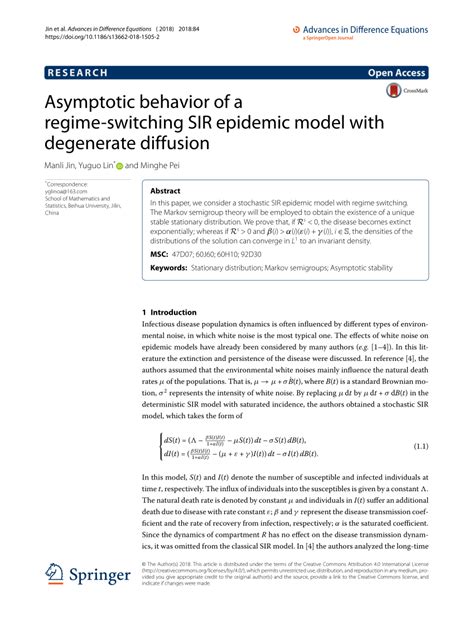 Pdf Asymptotic Behavior Of A Regime Switching Sir Epidemic Model With Degenerate Diffusion