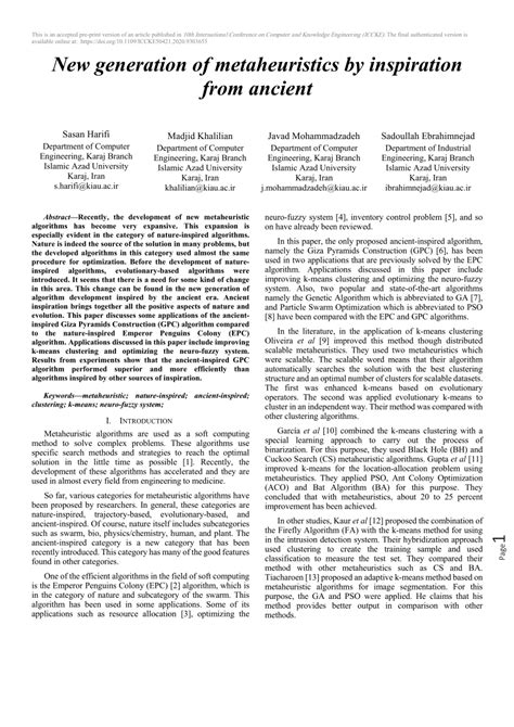 Pdf New Generation Of Metaheuristics By Inspiration From Ancient