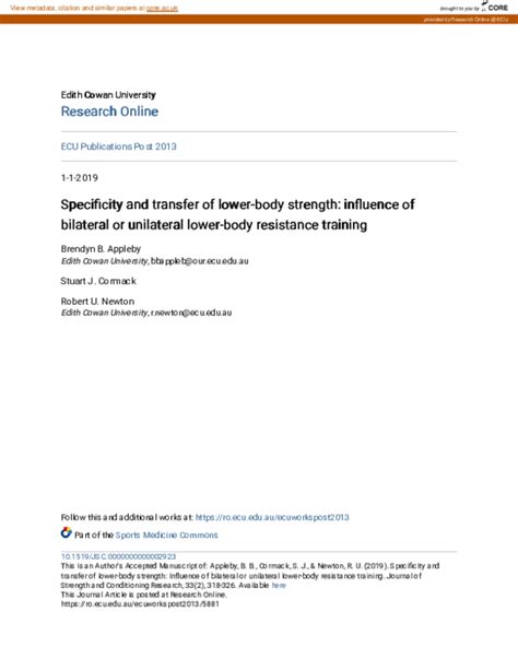 Pdf Specificity And Transfer Of Lower Body Strength Influence Of Bilateral Or Unilateral