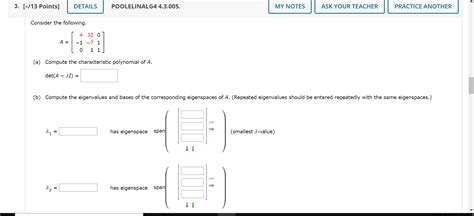 Solved 3 [ 13 Points] Details Poolelinalg4 4 3 005 My