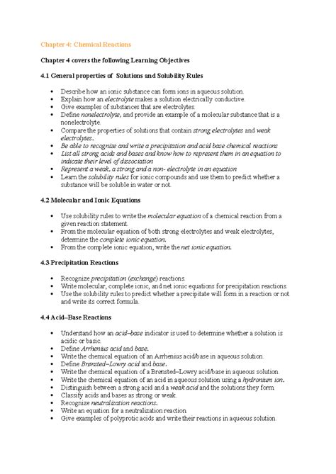 Chapter 4 Learning Objectives Chapter 4 Chemical Reactions Chapter 4