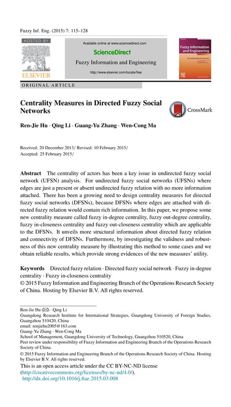 Pdf Centrality Measures In Directed Fuzzy Social Networks