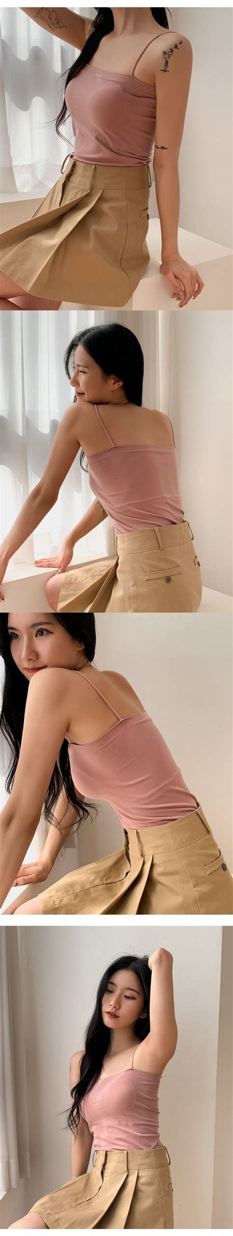 뷰랩 볼륨캡내장 일자넥 브라캡 크롭 끈나시 6color