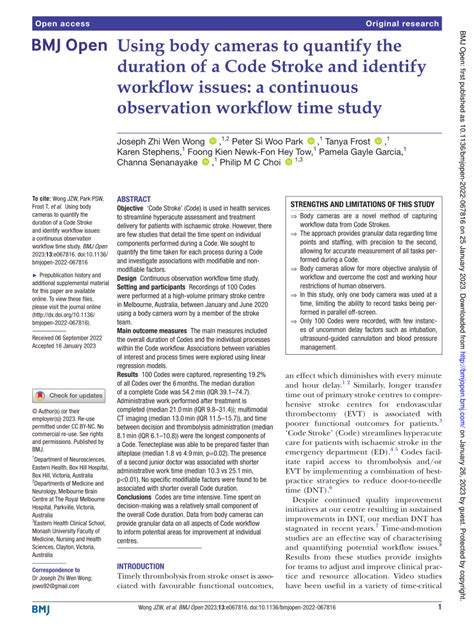 Pdf Using Body Cameras To Quantify The Duration Of A Code Stroke And Identify Workflow Issues