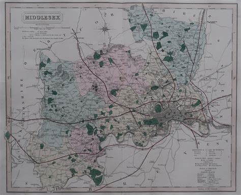 Original Antique English County Map Middlesex J And C Walker 1851