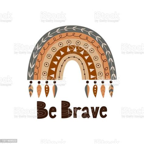 부족 보헤미안 무지개와 손 글자 용감한 벡터 그림입니다 손으로 그린 보육 일러스트레이션 낙서 만화 스타일 포스터 티셔츠 엽서에 적합합니다 0명에 대한 스톡 벡터 아트 및