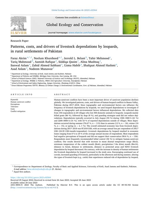 Pdf Patterns Costs And Drivers Of Livestock Depredations By