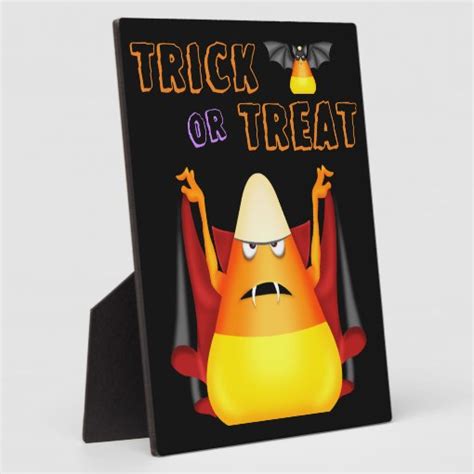 Trick Or Treat Cute Vampire Candy Corn Halloween Plaque Zazzle