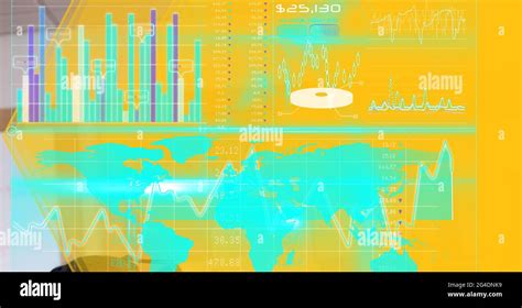 Digital Interface With Data Processing Over World Map Against Yellow