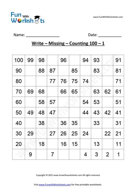 Reverse Counting Practice Worksheet 5 Practices Worksheets