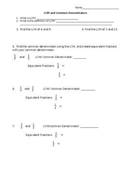 Equivalent Fractions Using LCM By Ms Dragonetti TpT