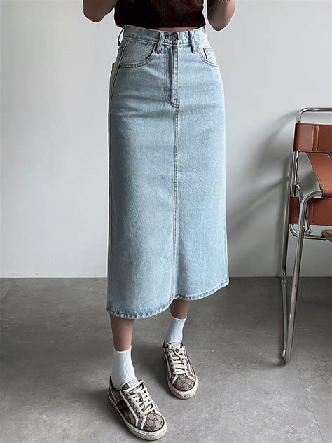 이너니티 주문폭주 재진행ෆs Xl 데일리 뒷트임 데님 연청 롱스커트