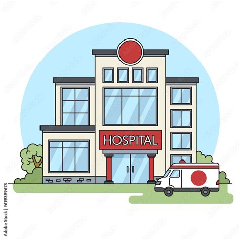 Hospital Building Schematic Raster Illustration Medical Science Educational Illustration Stock