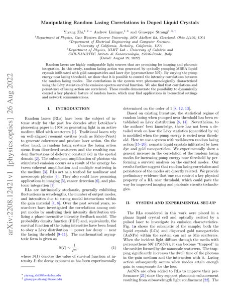 Pdf Manipulating Random Lasing Correlations In Doped Liquid Crystals