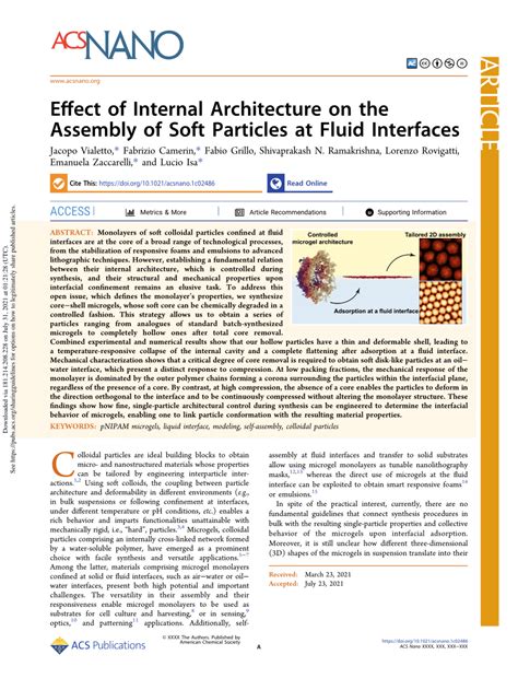 Pdf Effect Of Internal Architecture On The Assembly Of Soft Particles At Fluid Interfaces