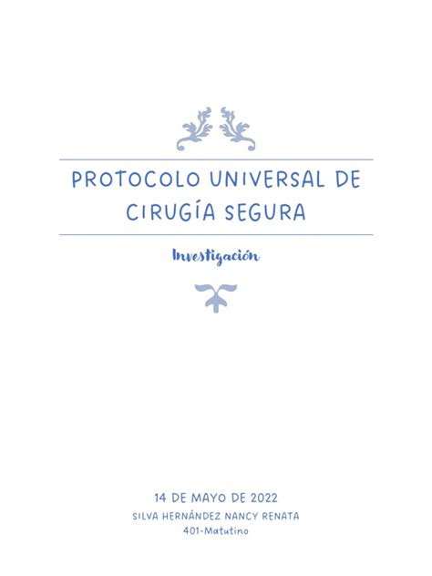 Protocolo Universal De Cirugía Segura Nrsh Investigación Pdf
